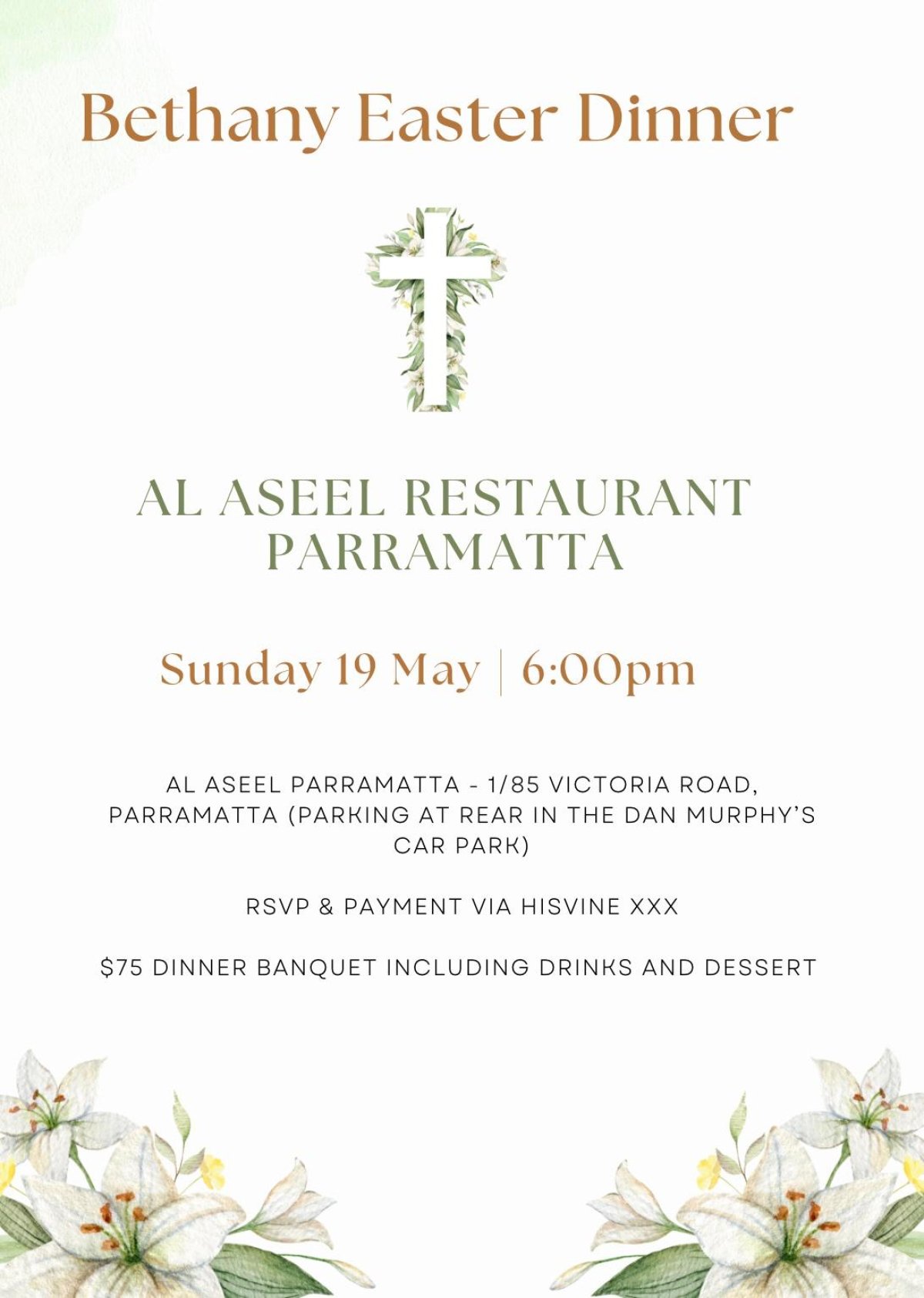 Bethany Easter Dinner Al Aseel Parramatta 19 May | HisVine